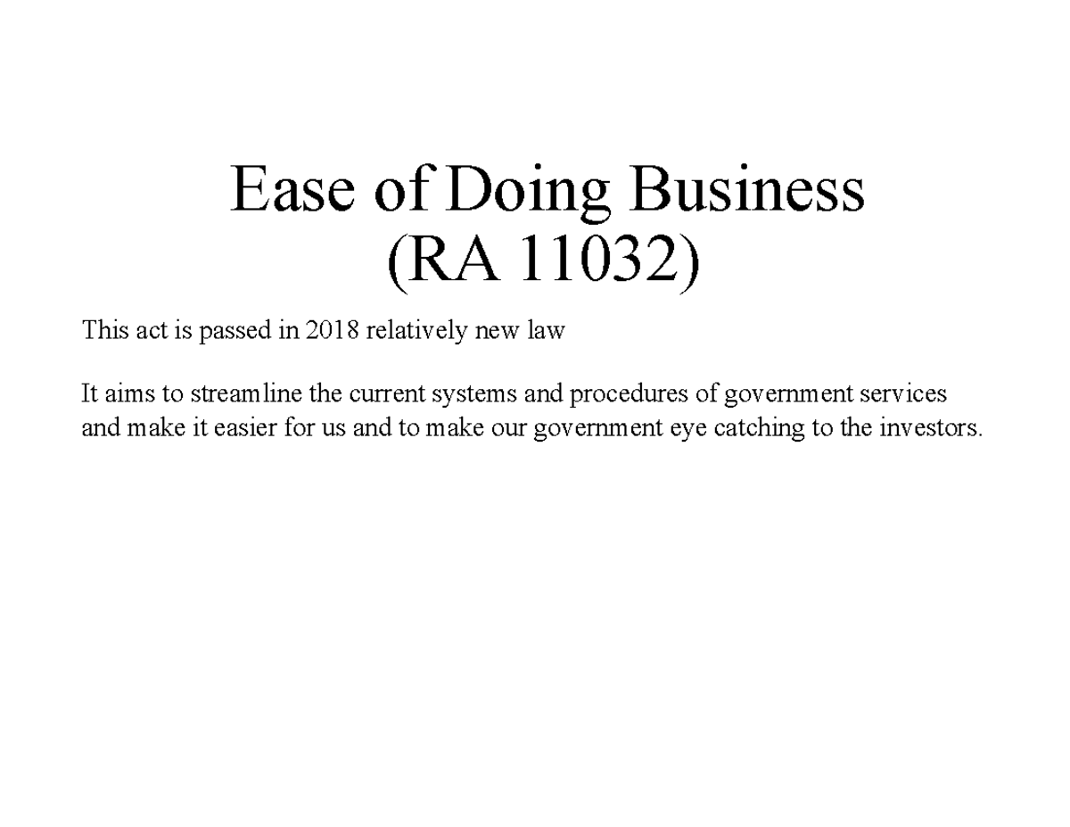Ease of Doing Business - asda - Ease of Doing Business (RA 11032) This ...