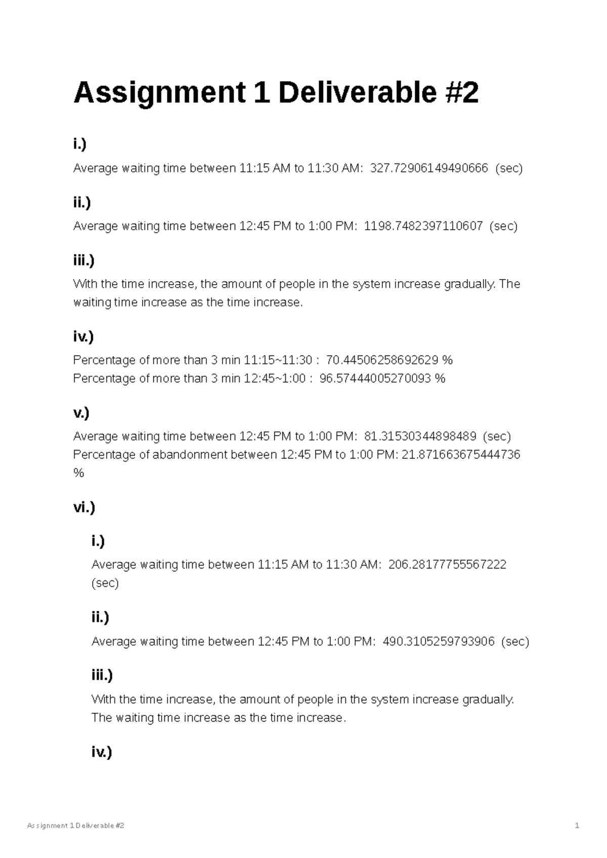 Assignment 1 Deliverable #2 - Assignment 1 Deliverable i.) Average ...