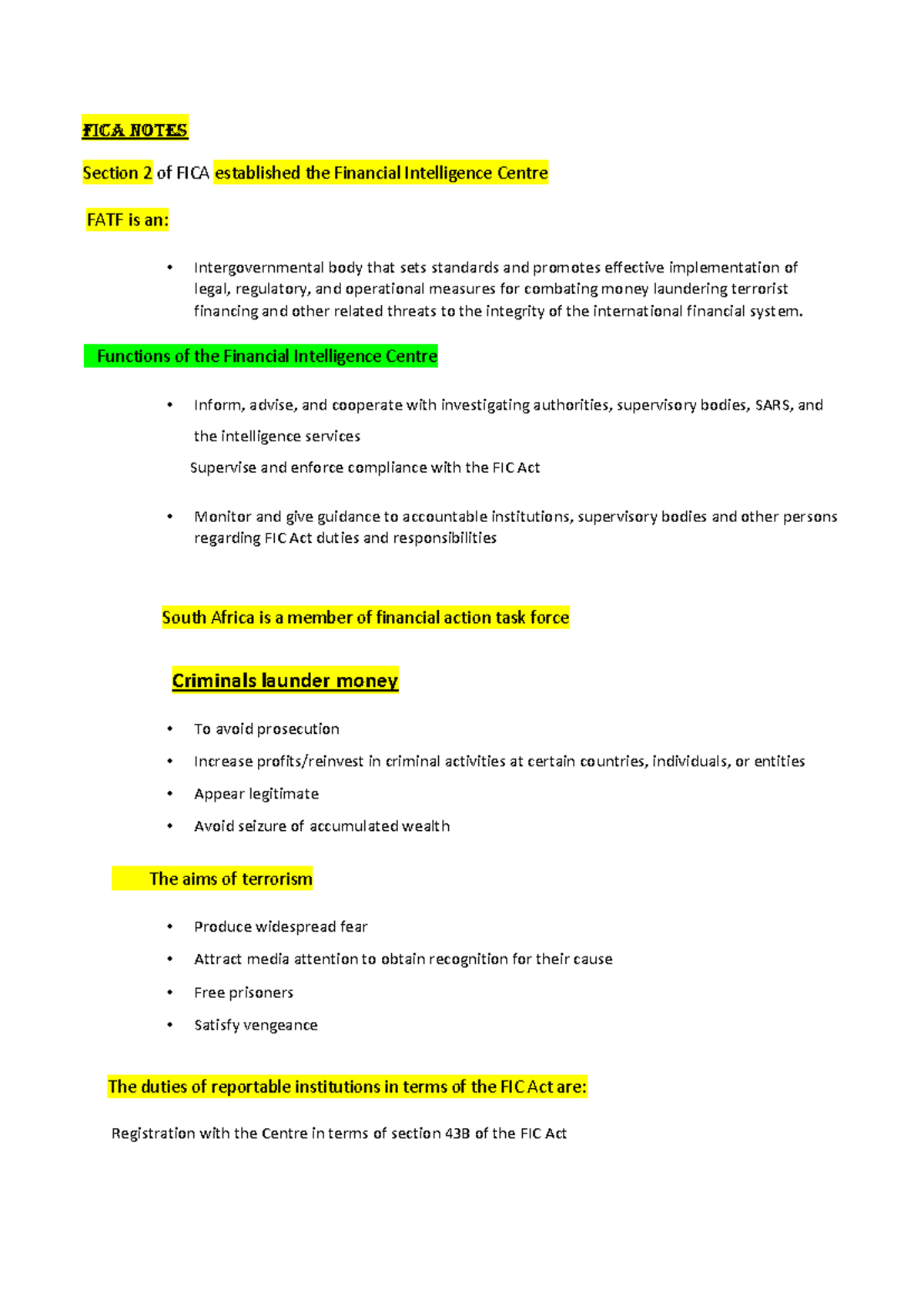 FICA AND POPI Notes NEW - FICA NOTES Section 2 of FICA established the ...