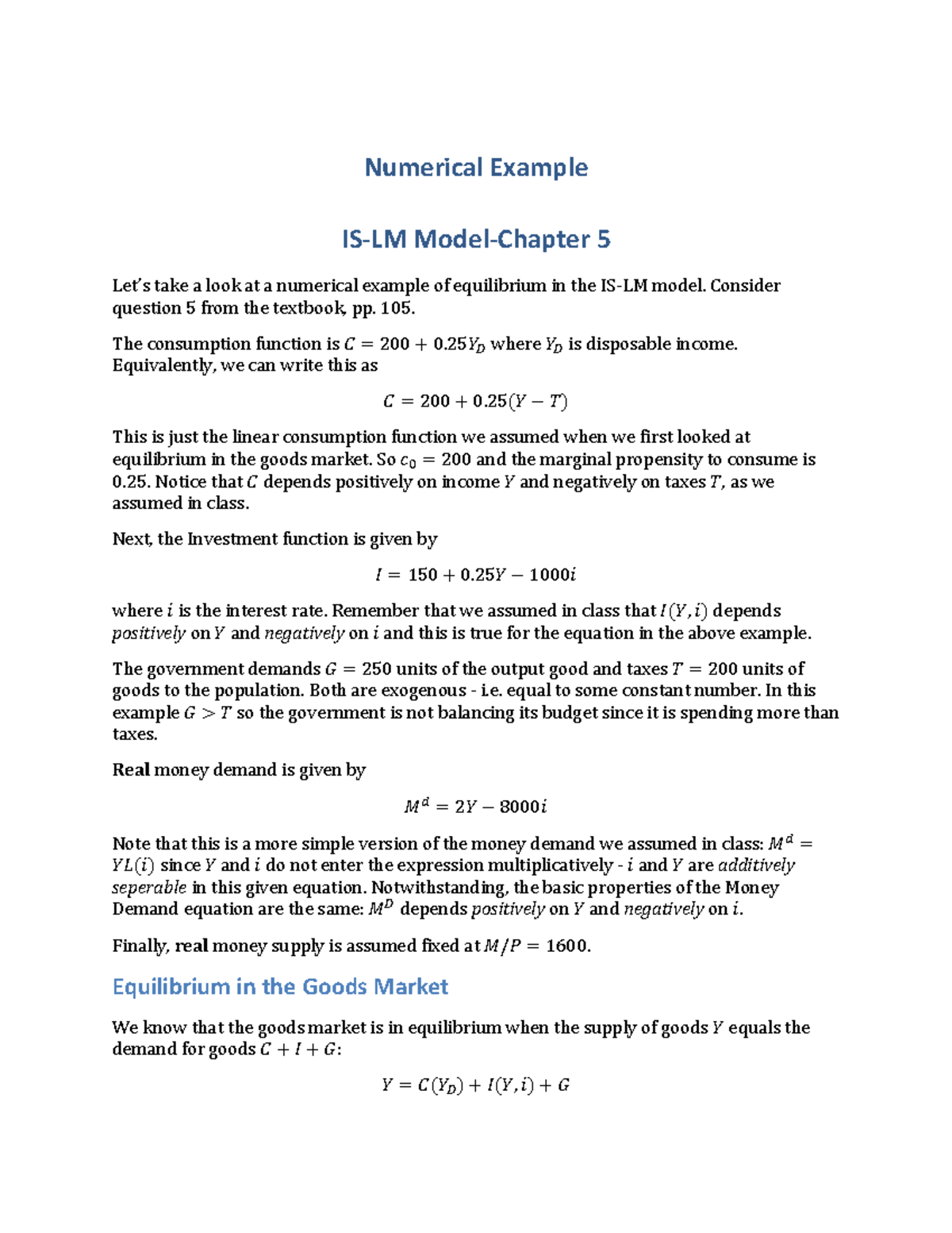 Numerical Example IS LM Model CH 5 Numerical Example IS LM Model numerical-example-is-lm-model-ch-5-numerical-example-is-lm-model