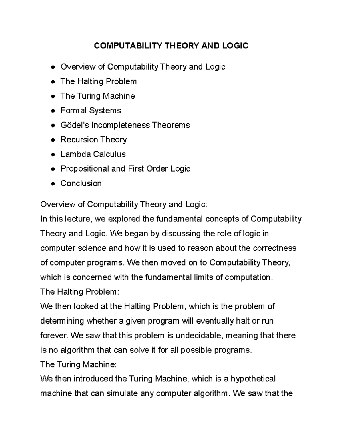 Computability Theory And Logic Computability Theory And Logic 5791