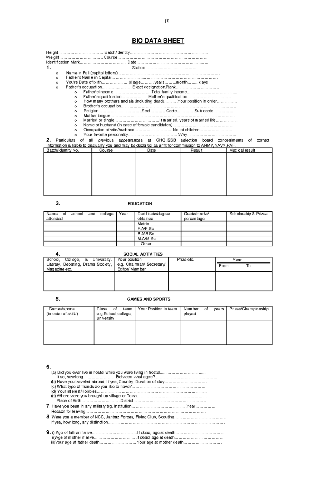 BIO DATA Sheet - Bgh jb - [1] BIO DATA SHEET Height ...