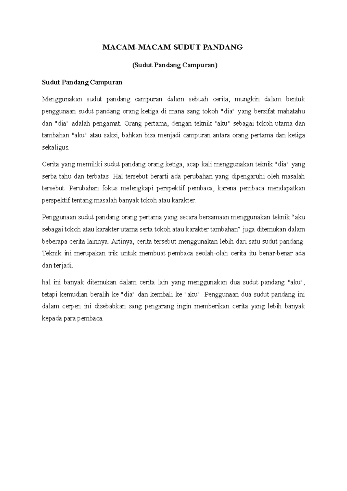 Macam- Macam Sudut Pandang (Sudut Pandang Campuran) - MACAM-MACAM SUDUT ...