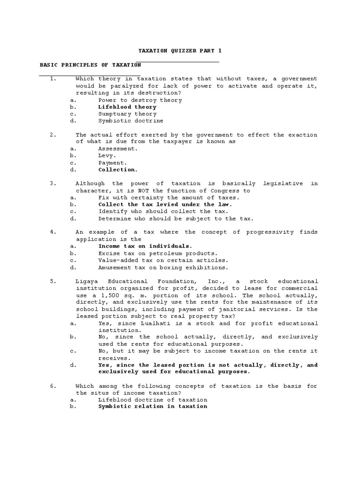 Quiz-questions-and-answers compress - TAXATION QUIZZER PART 1 BASIC ...