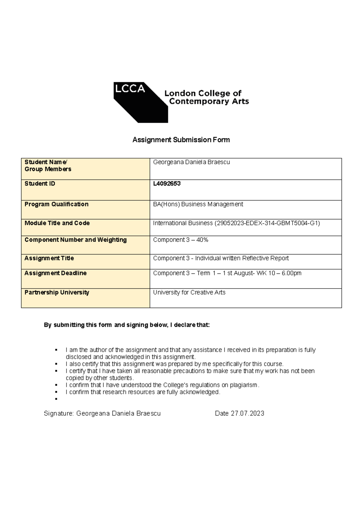 International business CW3 - Georgeana Braescu - Individual Report ...