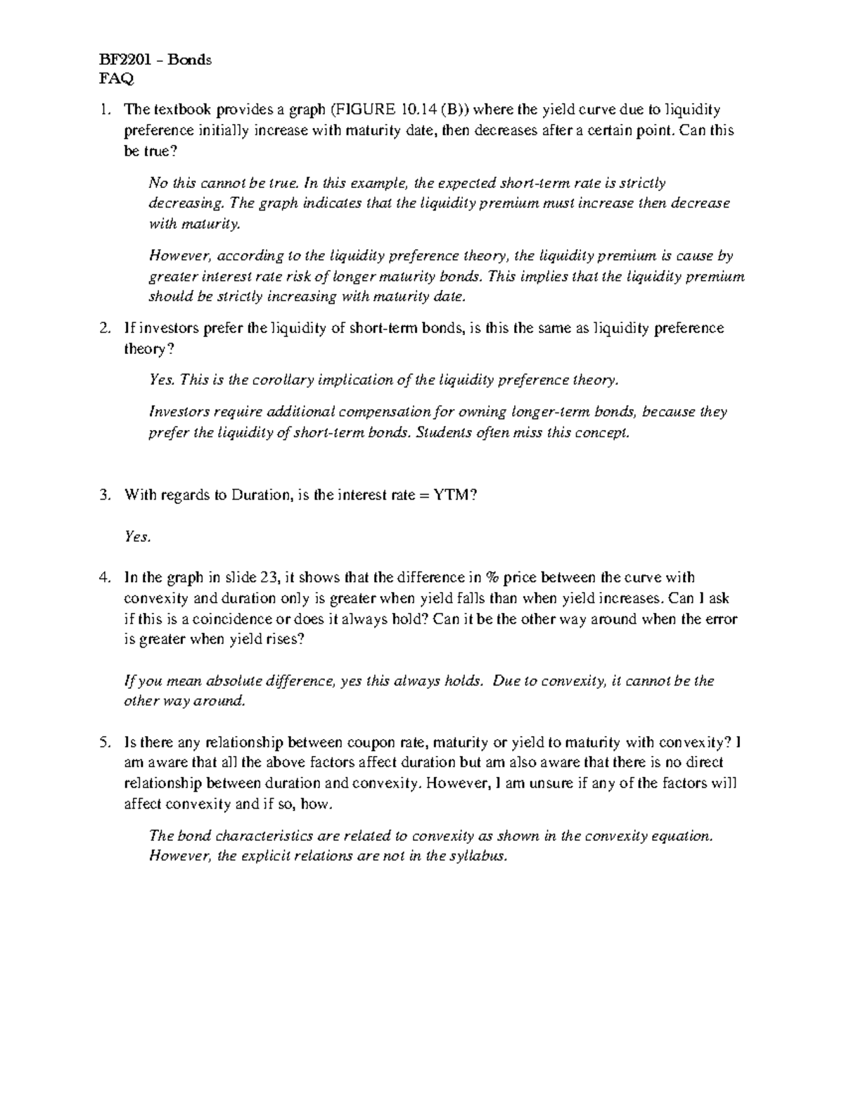 BF2201 L10 L11 Bonds FAQ - BF2201 – Bonds FAQ The textbook provides a ...