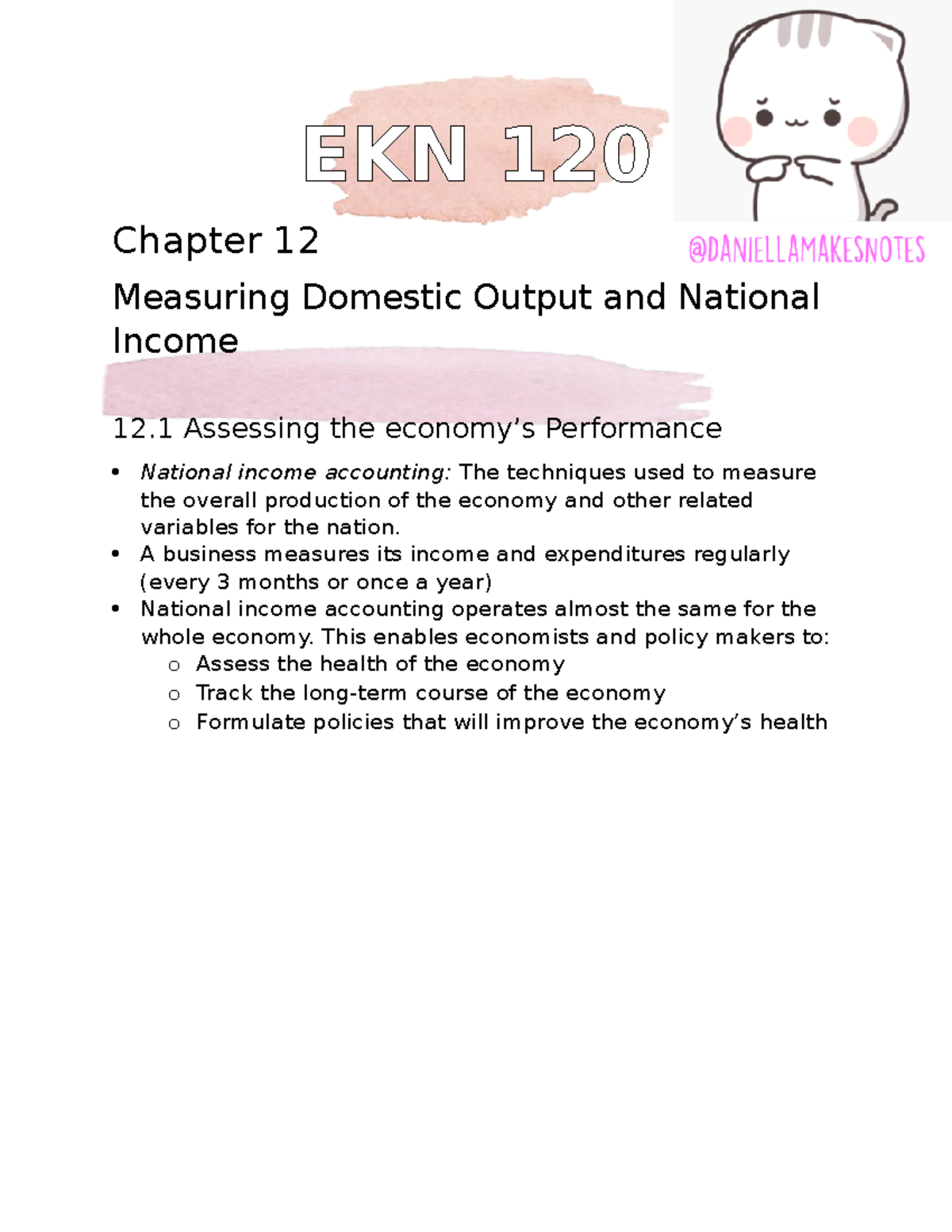 EKN 120 Chap12 - Incomplete notes - EKN 120 Chapter 12 Measuring ...
