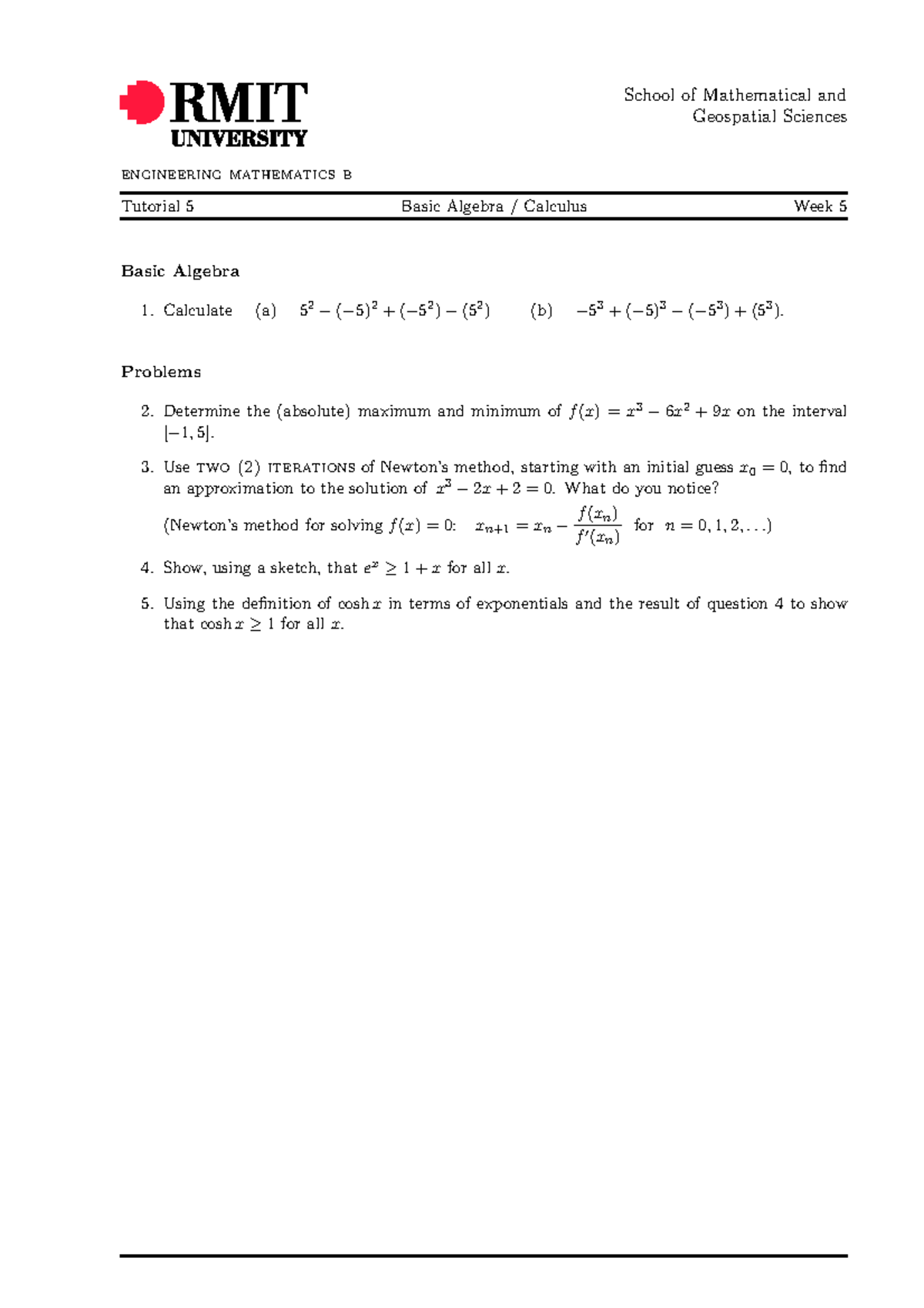 Tutorial 5 - MATH 2128 - School of Mathematical and Geospatial Sciences ...