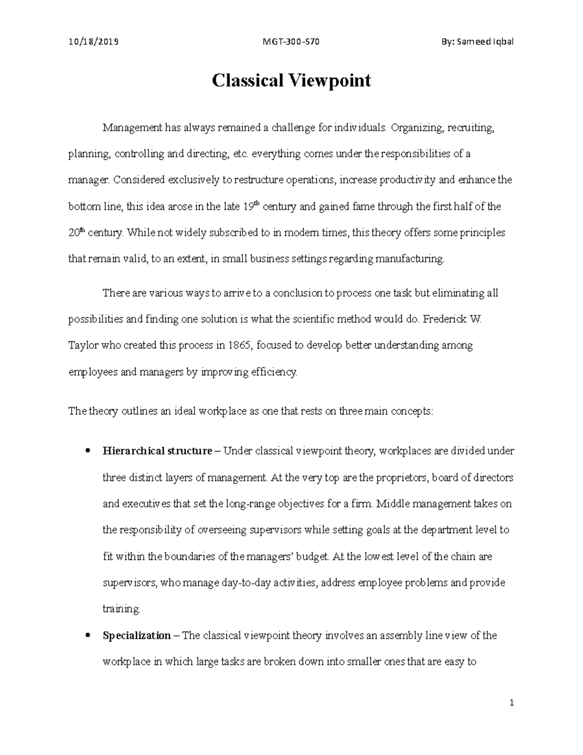 Classical Viewpoint - Analytical assignment - Classical Viewpoint ...