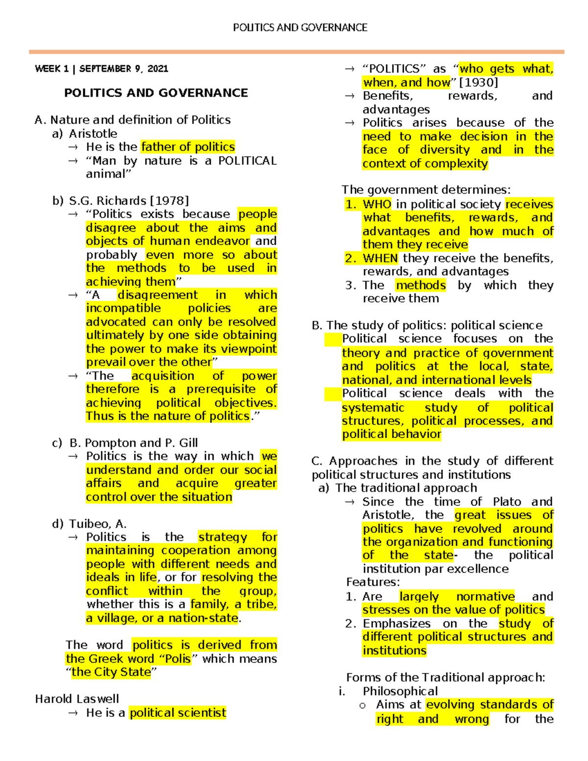 Polgov- Prelims - NOTES - WEEK 1 | SEPTEMBER 9, 2021 POLITICS AND ...