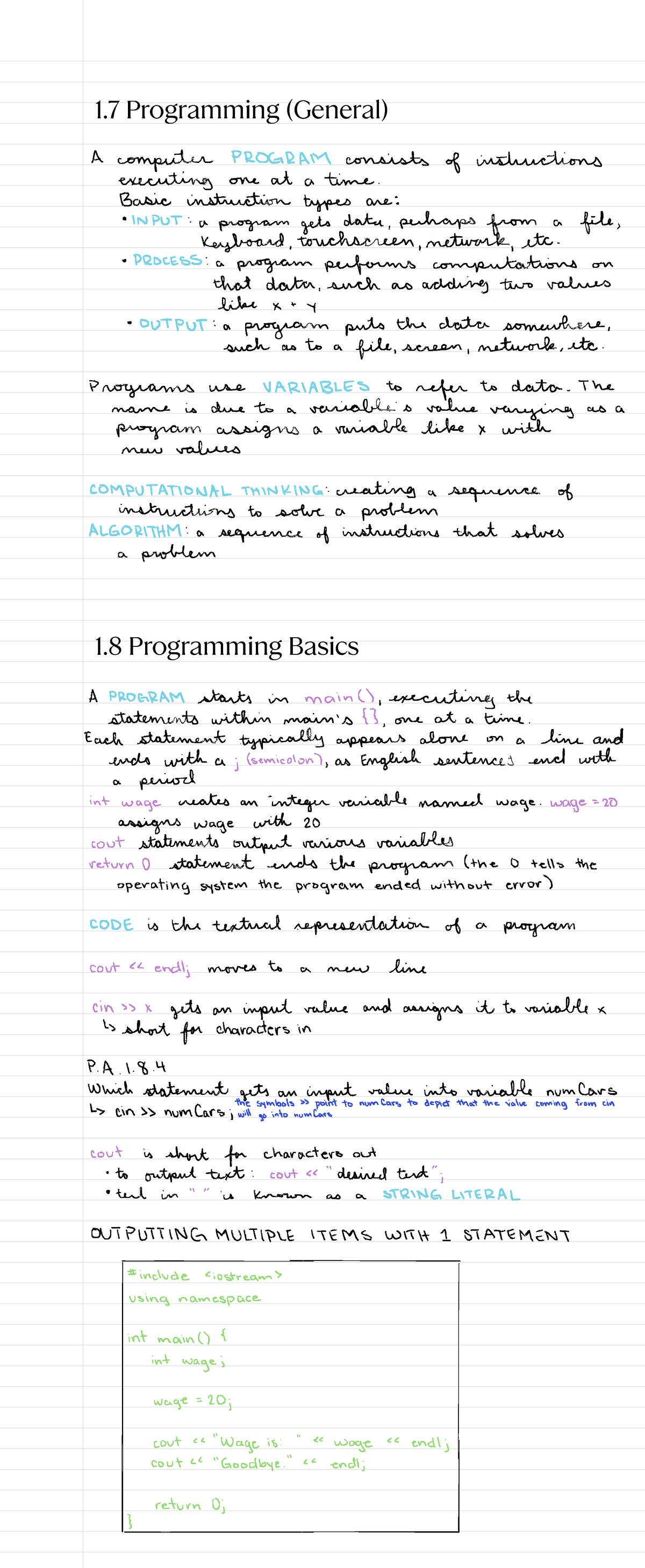 Chapter One and Two - CS210 - 1 Programming (General) 1 Programming Basics 1 Comments and ...