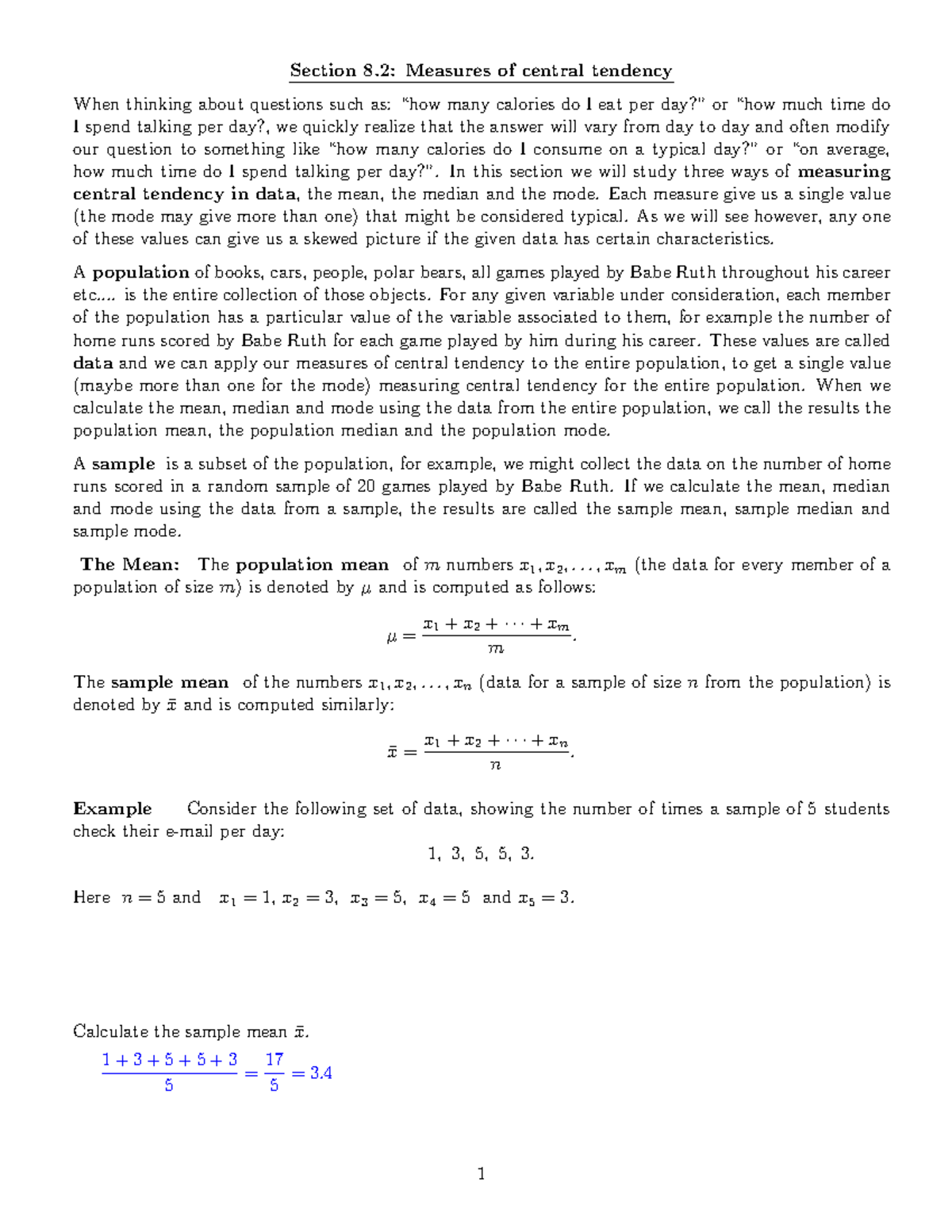 Lecture notes 15 solutions - Measures of central tendency - Section 8 ...