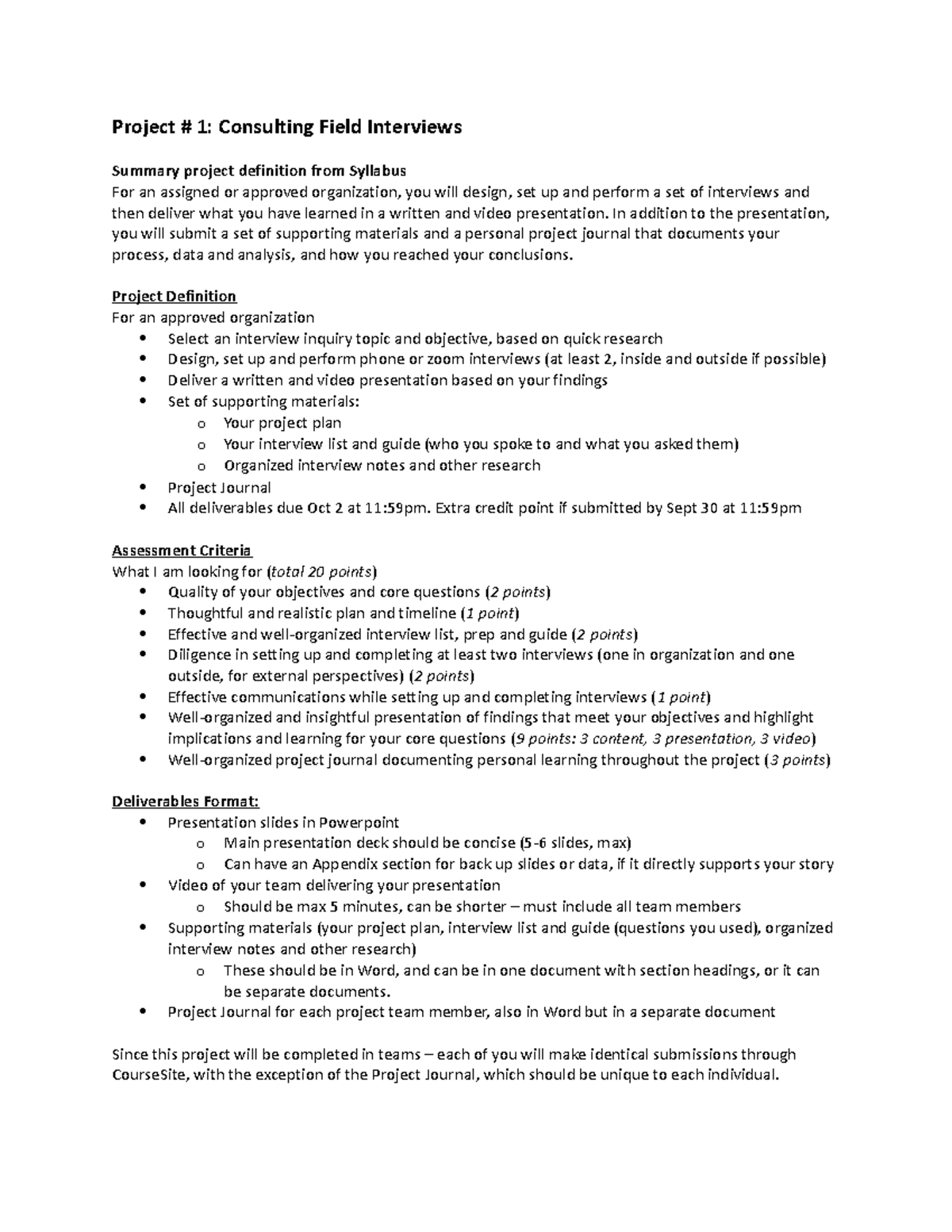 F2023 Project 1 Field Interviews - Project # 1: Consulting Field ...
