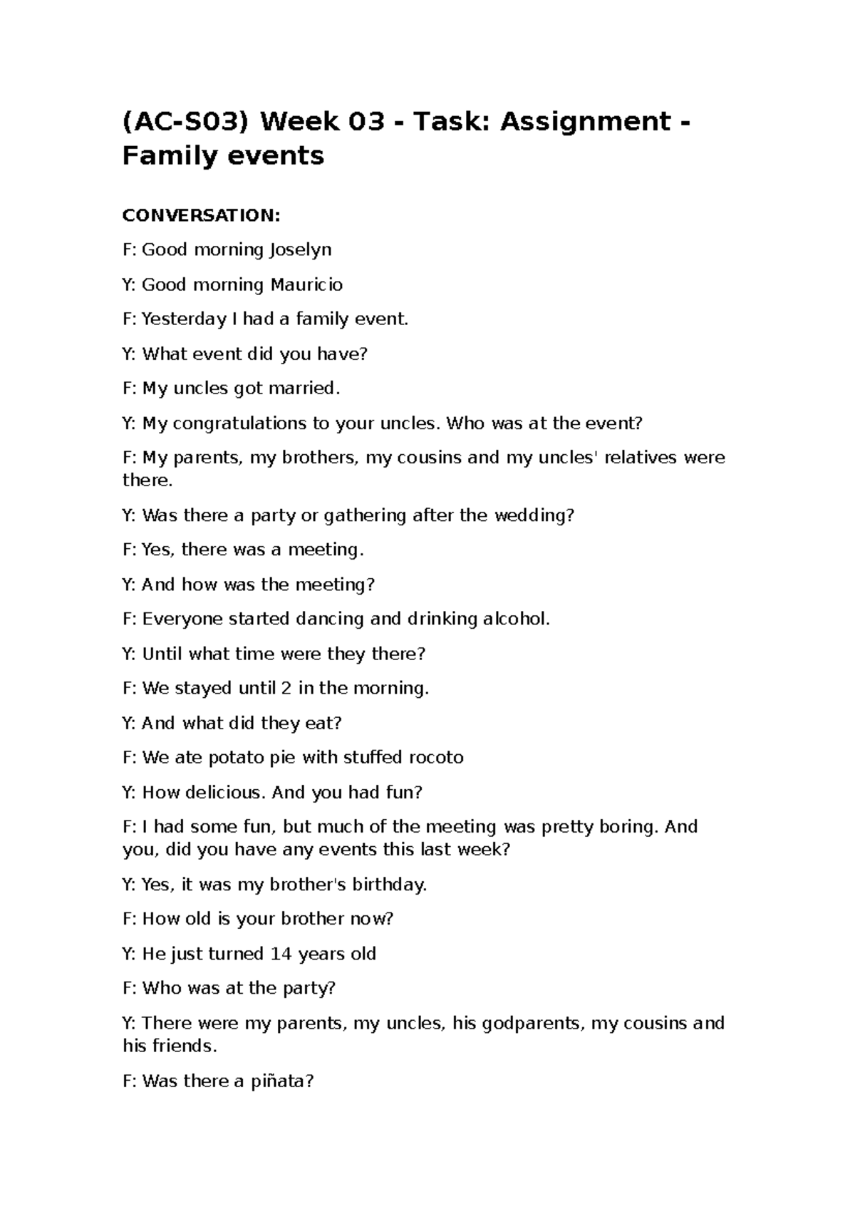 (AC-S03) Week 03 - Task: Assignment - Family events - (AC-S03) Week 03 ...