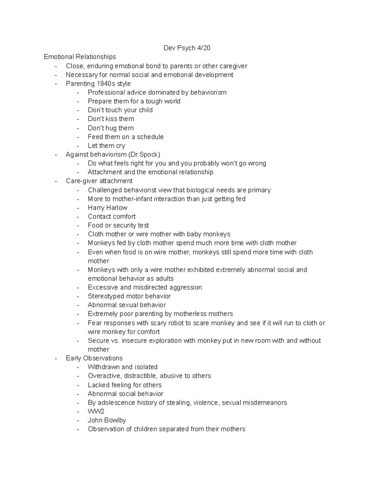 Developmental Psych 4/20 - Dev Psych 4/ Emotional Relationships Close ...