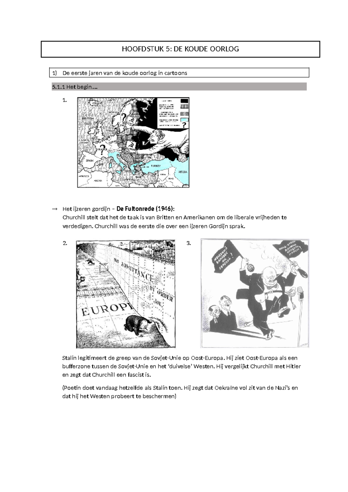 De Koude Oorlog - HOOFDSTUK 5: DE KOUDE OORLOG De eerste jaren van de ...