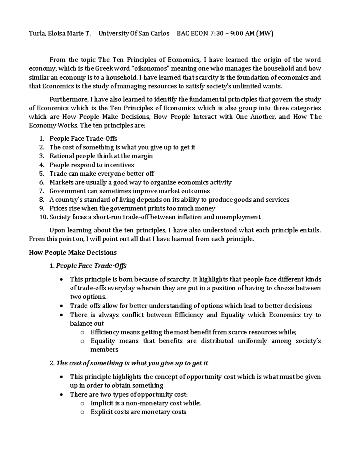 Chapter 1 - Principle of Economics, Mankiw Summary-Learnings 8th ...