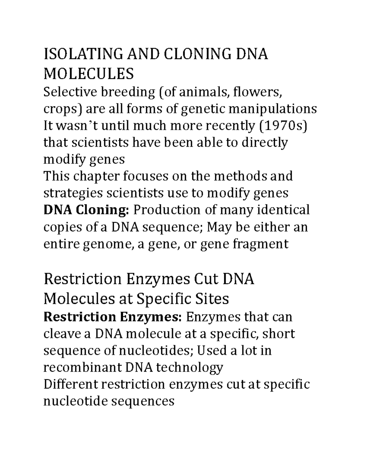 Lecture 13 Cell Bio - ISOLATING AND CLONING DNA MOLECULES Selective ...