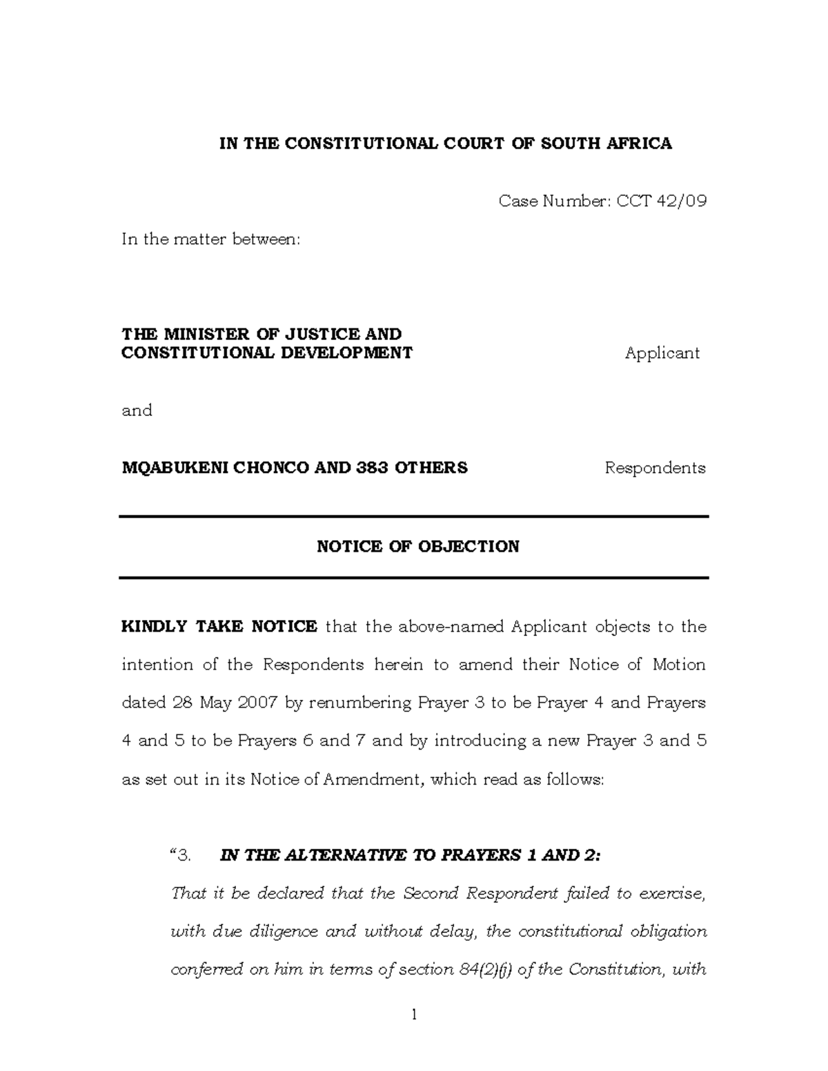 14Applicant's Notice of Objection to Respondents' Notice to Amend ...