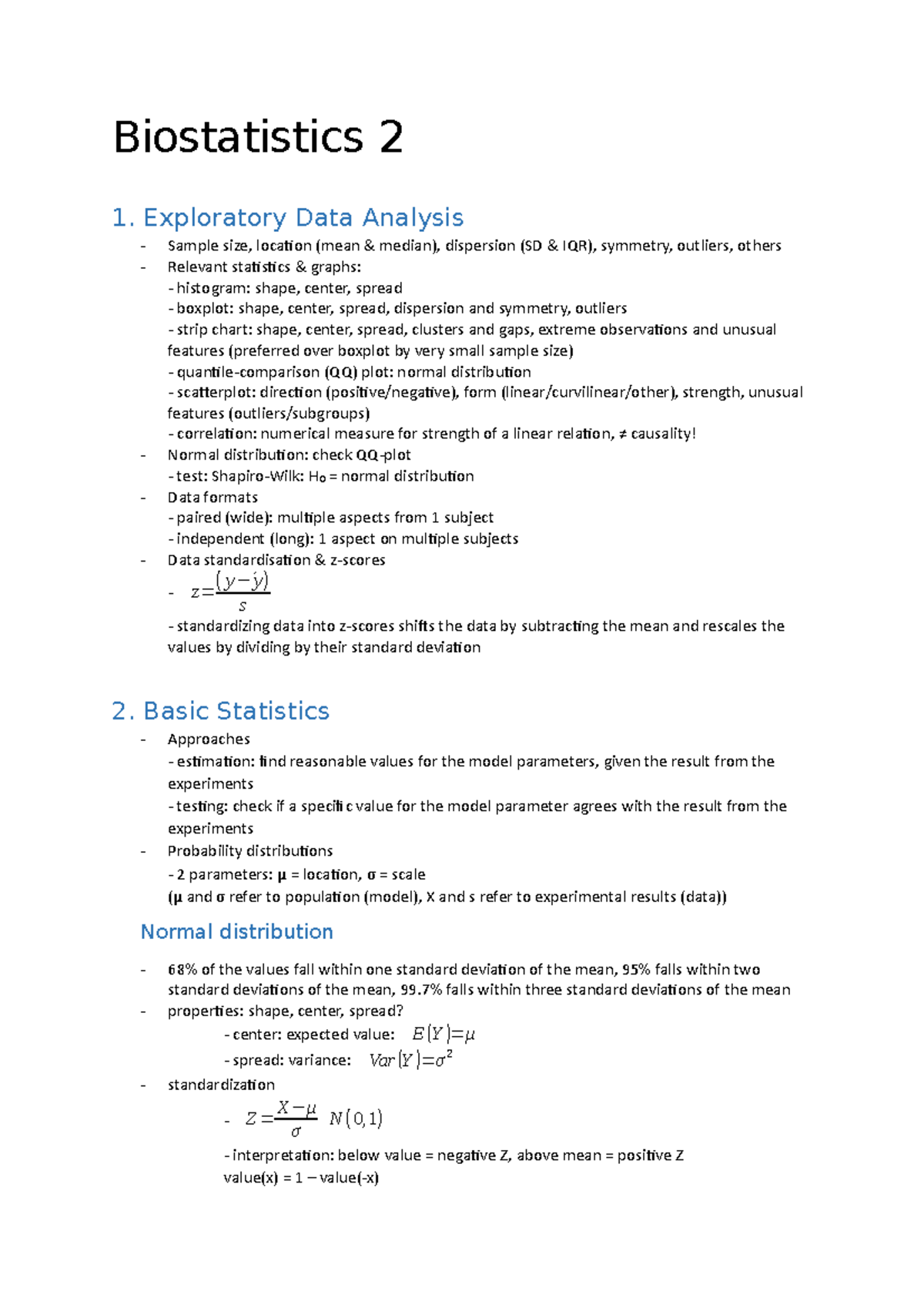 Biostatistiek 2 - Samenvatting Biostatistics 2 - Biostatistics 2 1 ...