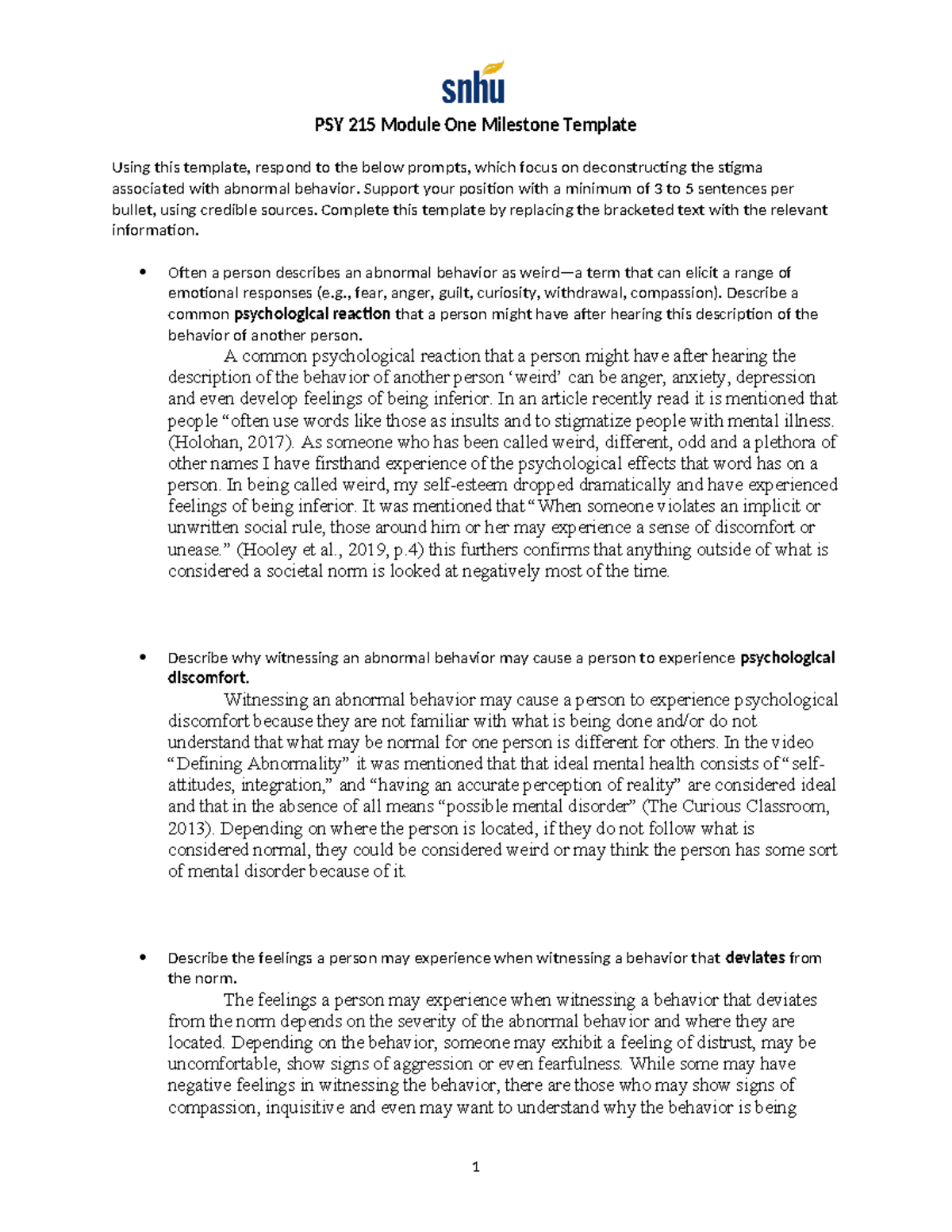 Miles PSY 215 Module One Milestone - Support your position with a ...