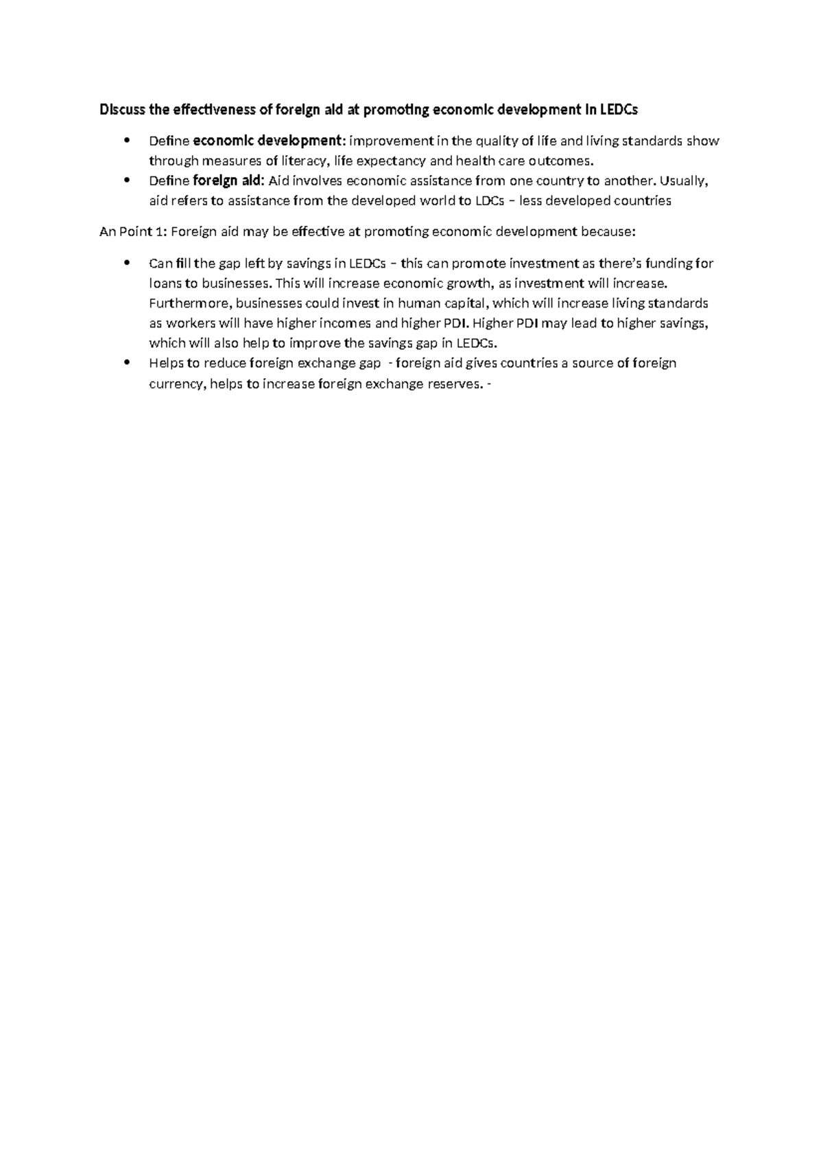 Discuss the effectiveness of foreign aid at promoting economic ...