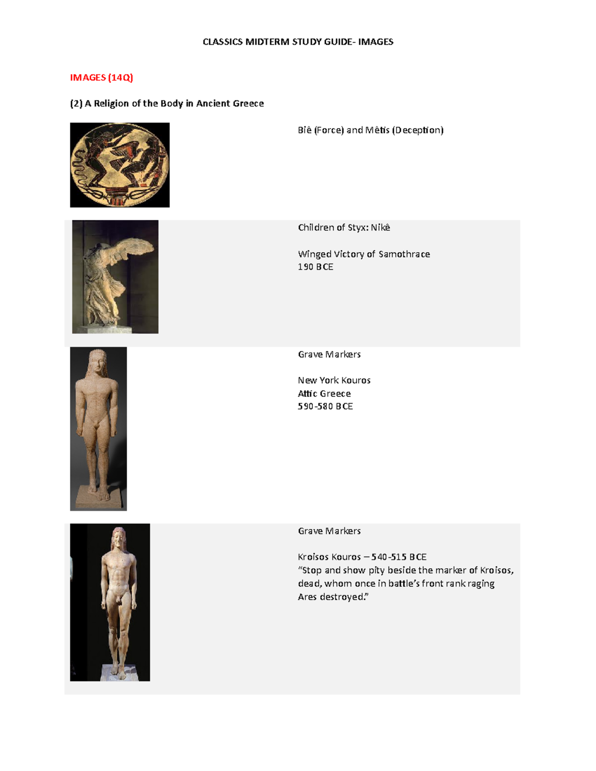 Classics Midterm Study Guide- Images - IMAGES (14Q) (2) A Religion of ...