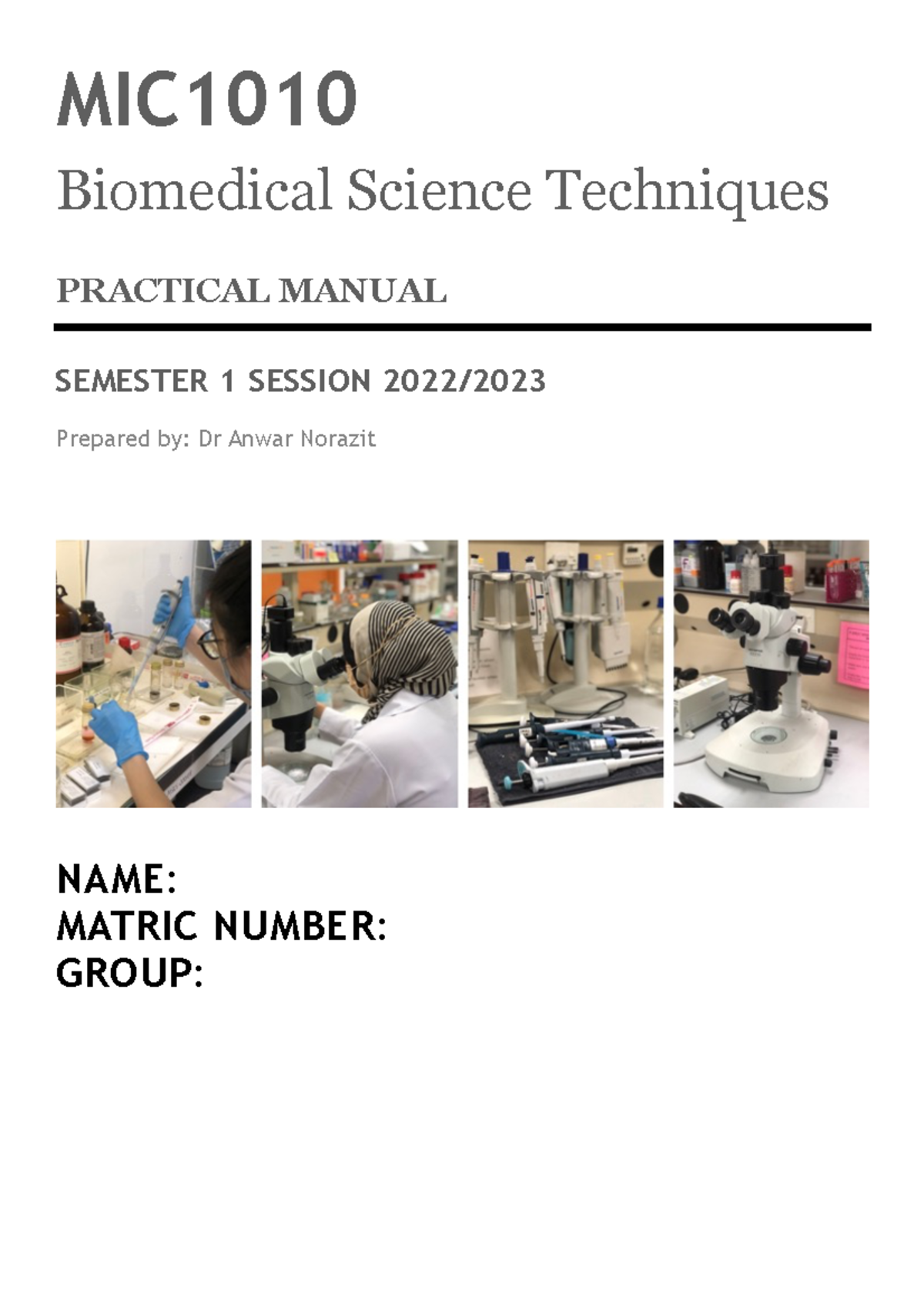 Practical Manual Student - MIC Biomedical Science Techniques PRACTICAL ...