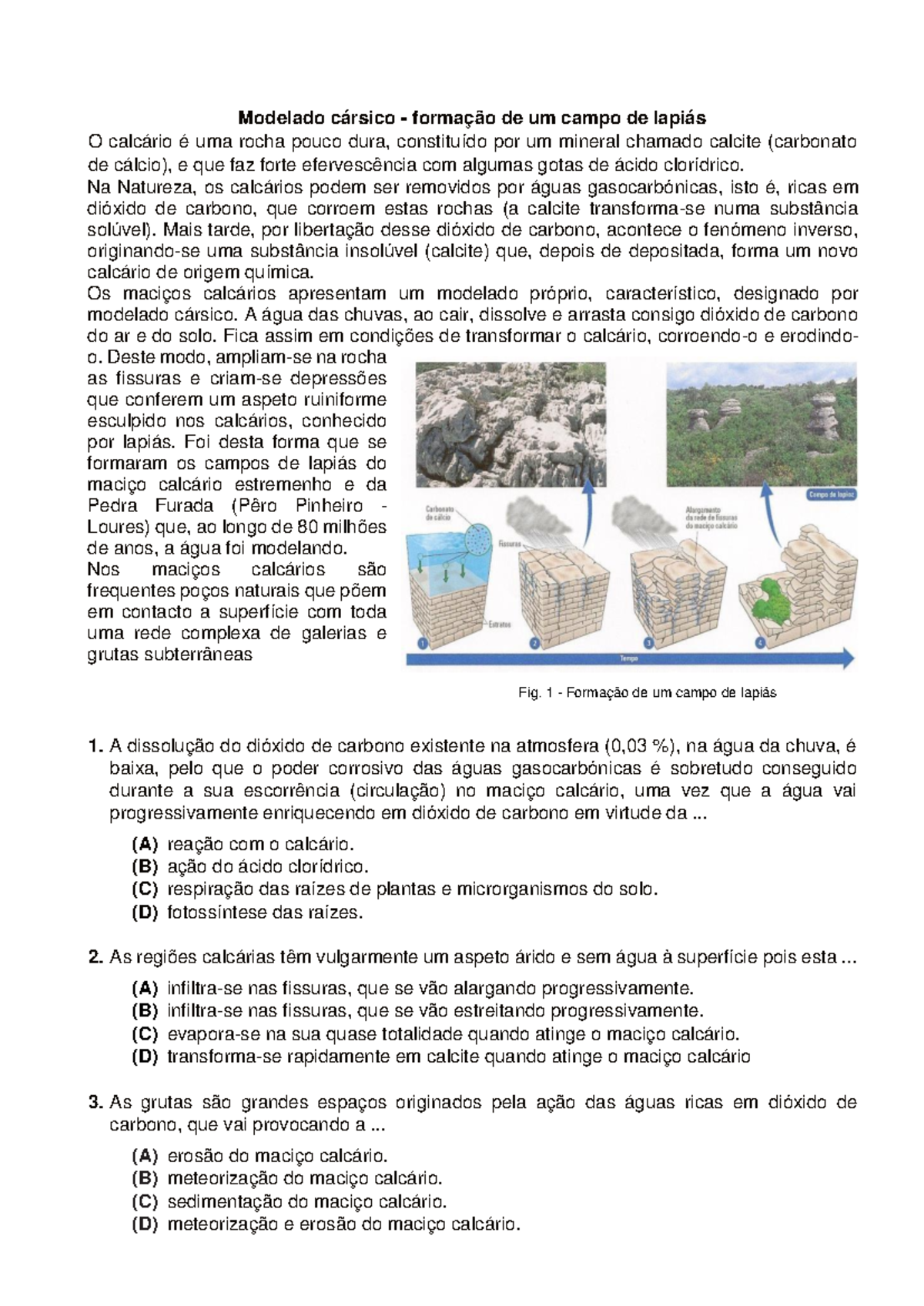 Exercícios sobre rochas geologia 10 - 1 - Modelado cársico - formação ...