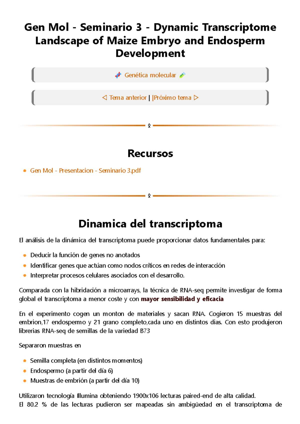 Gen Mol - Seminario 3 - Dynamic Transcriptome Landscape of Maize Embryo ...