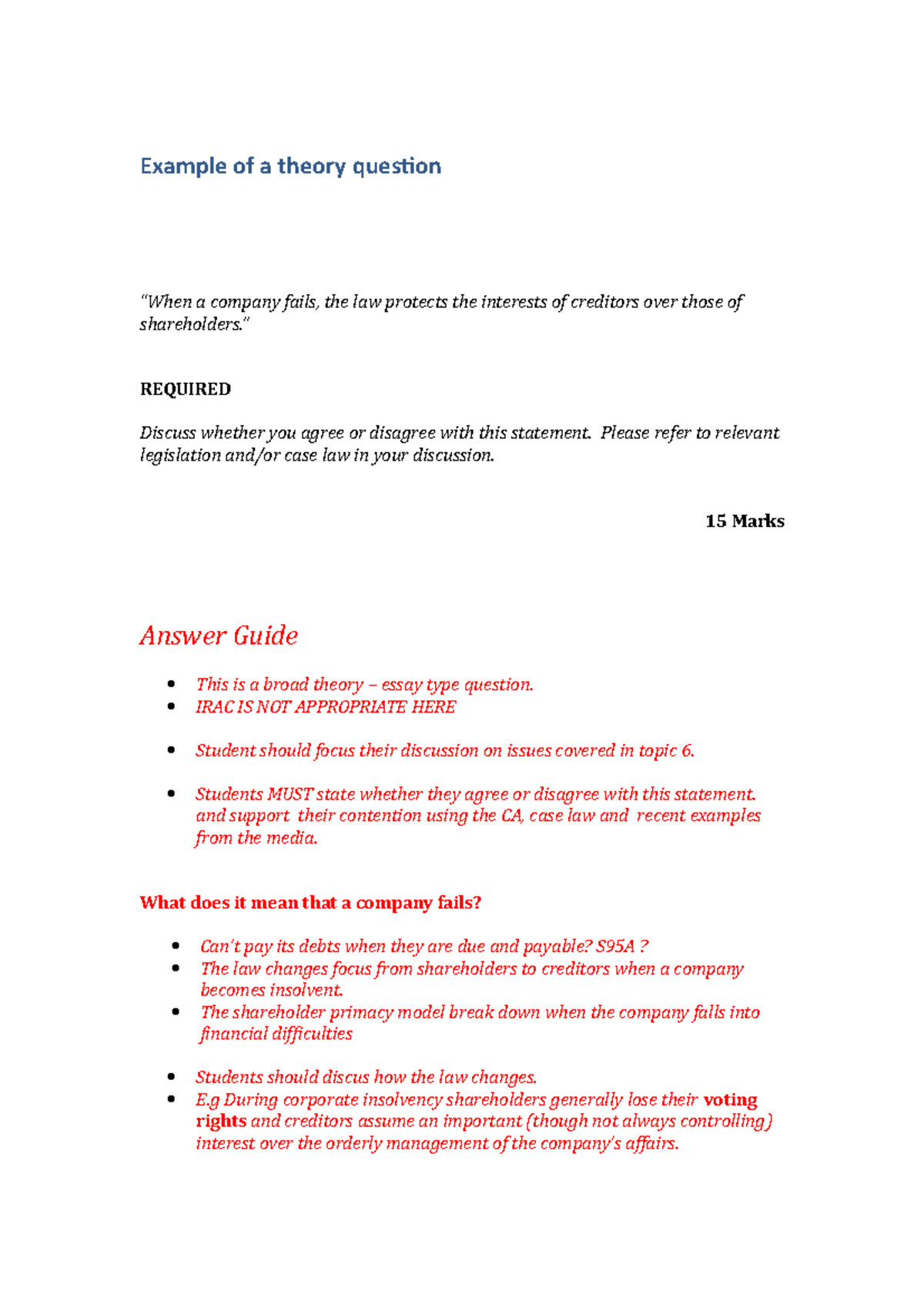 Example of a theory question - Example of a theory question “When a ...