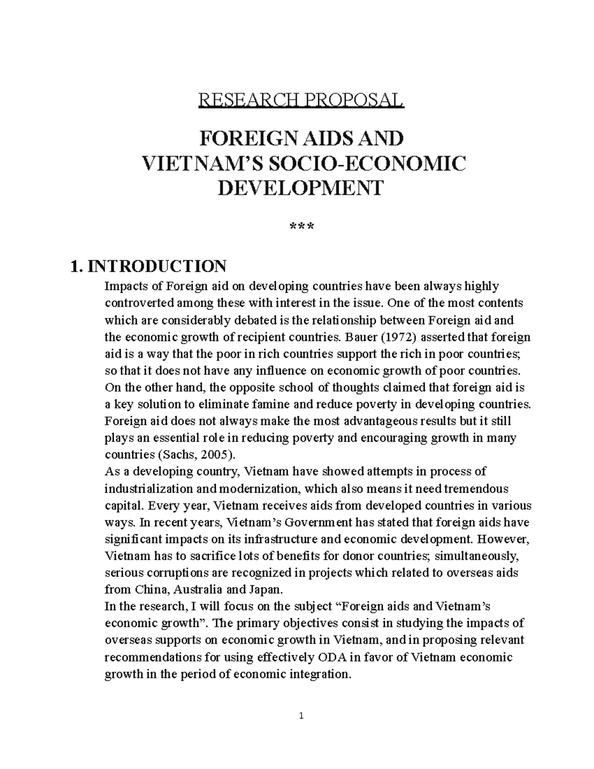 Research - RESEARCH PROPOSAL FOREIGN AIDS AND VIETNAM’S SOCIO-ECONOMIC ...