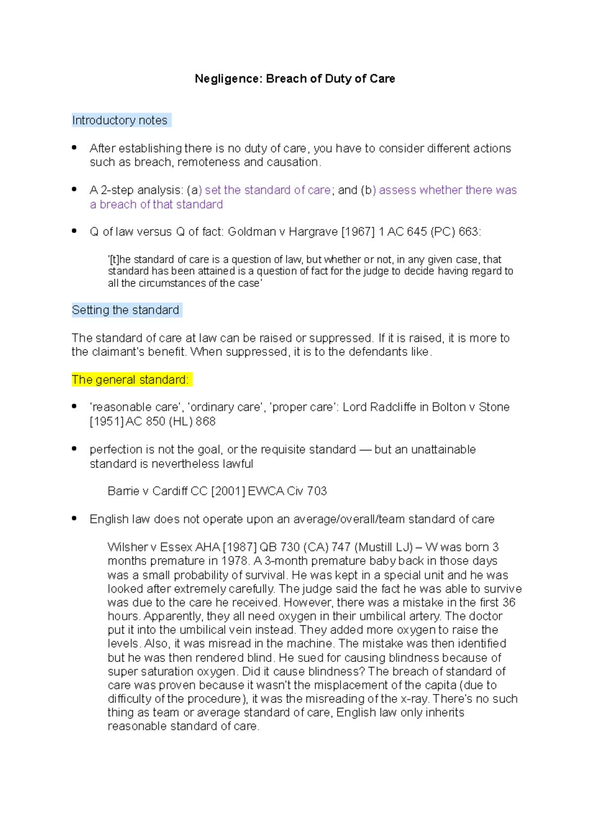 3 - Negligence, Breach of Duty - Negligence: Breach of Duty of Care ...