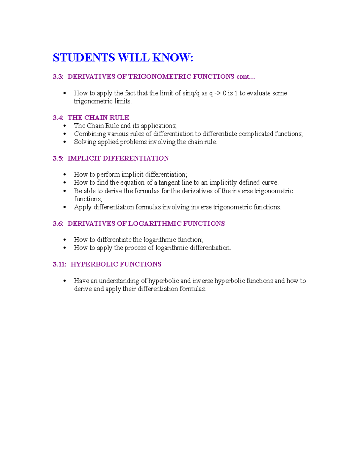 Calc Homework 4 - STUDENTS WILL KNOW: 3: DERIVATIVES OF TRIGONOMETRIC ...
