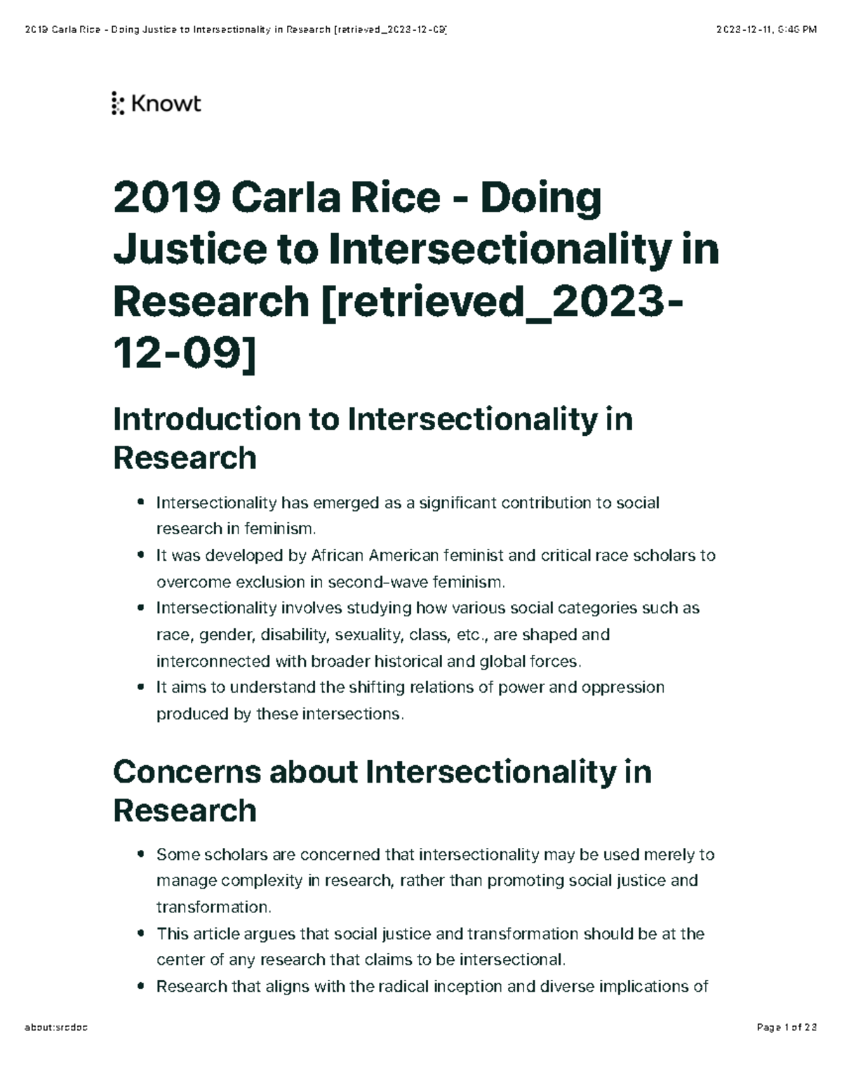 Summary of "Doing Justice to Intersectionality Research" - 2019 Carla ...