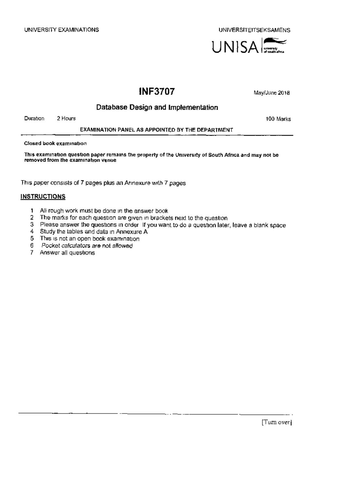 Exam 2018 - INF3707 - Studocu