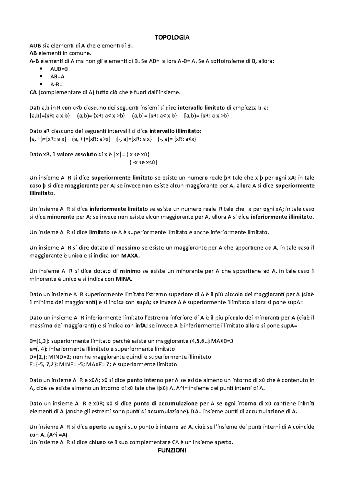 Matematica - appunti lezione - TOPOLOGIA AUB sia elementi di A che ...