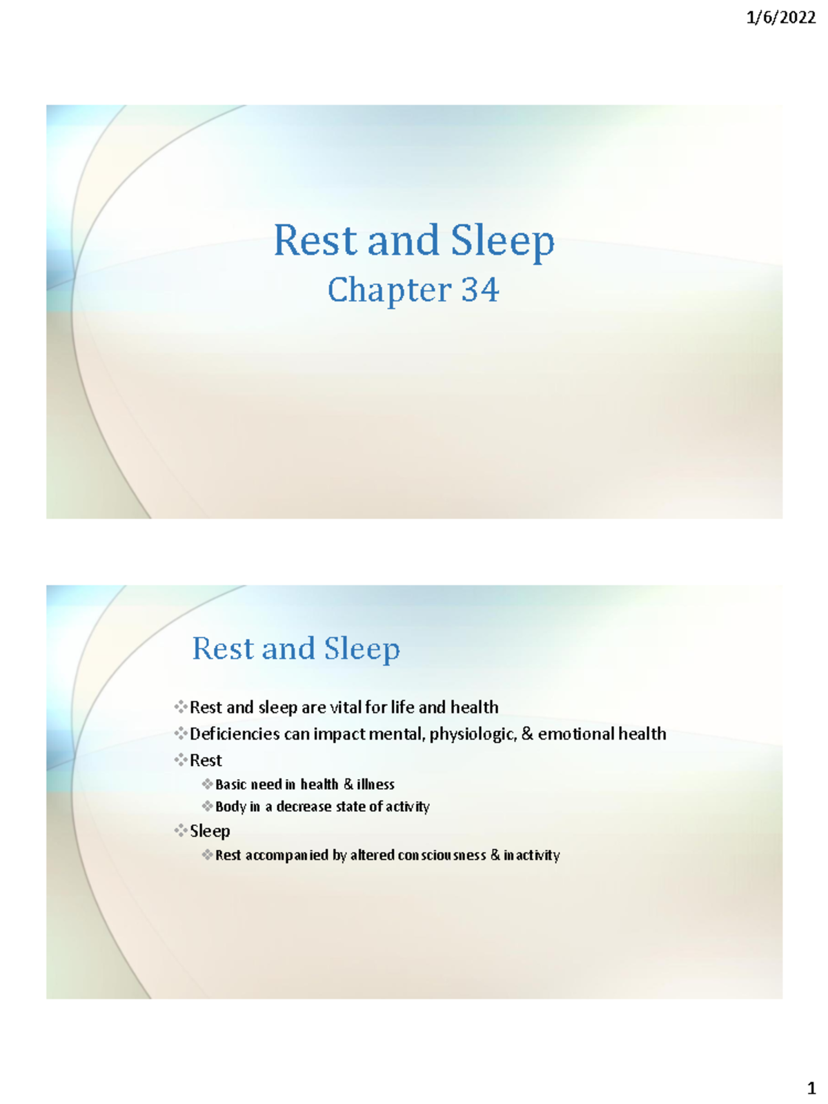 Week 8 - Rest and Sleep - lecture material - Rest and sleep are vital ...