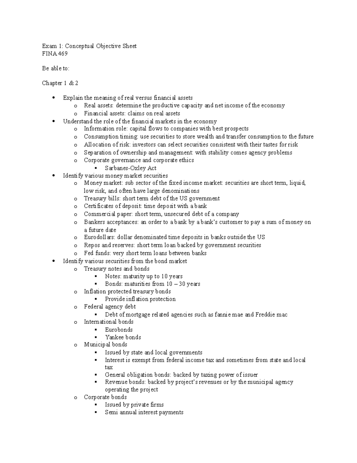Exam 1 Objectives SP23 - No math concepts in this document. Conceptual ...