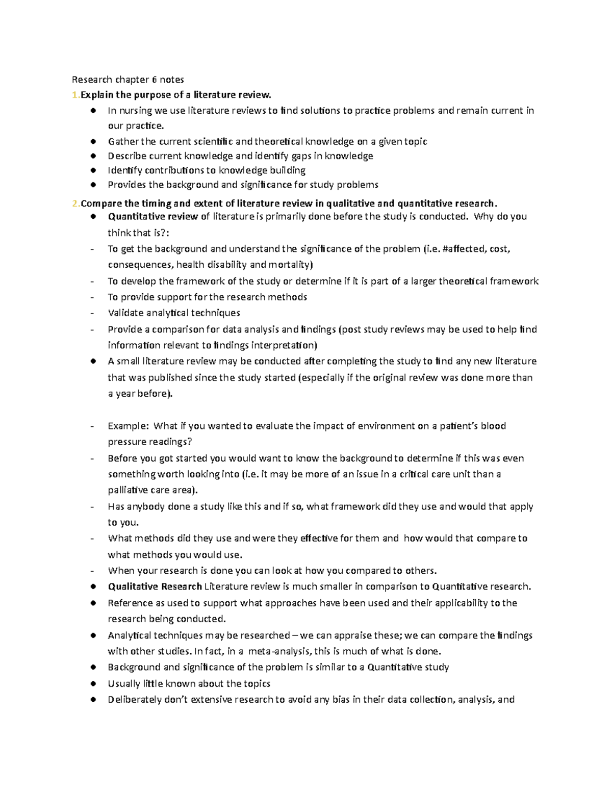 Research chapter 6 notes - Research chapter 6 notes 1 the purpose of a ...