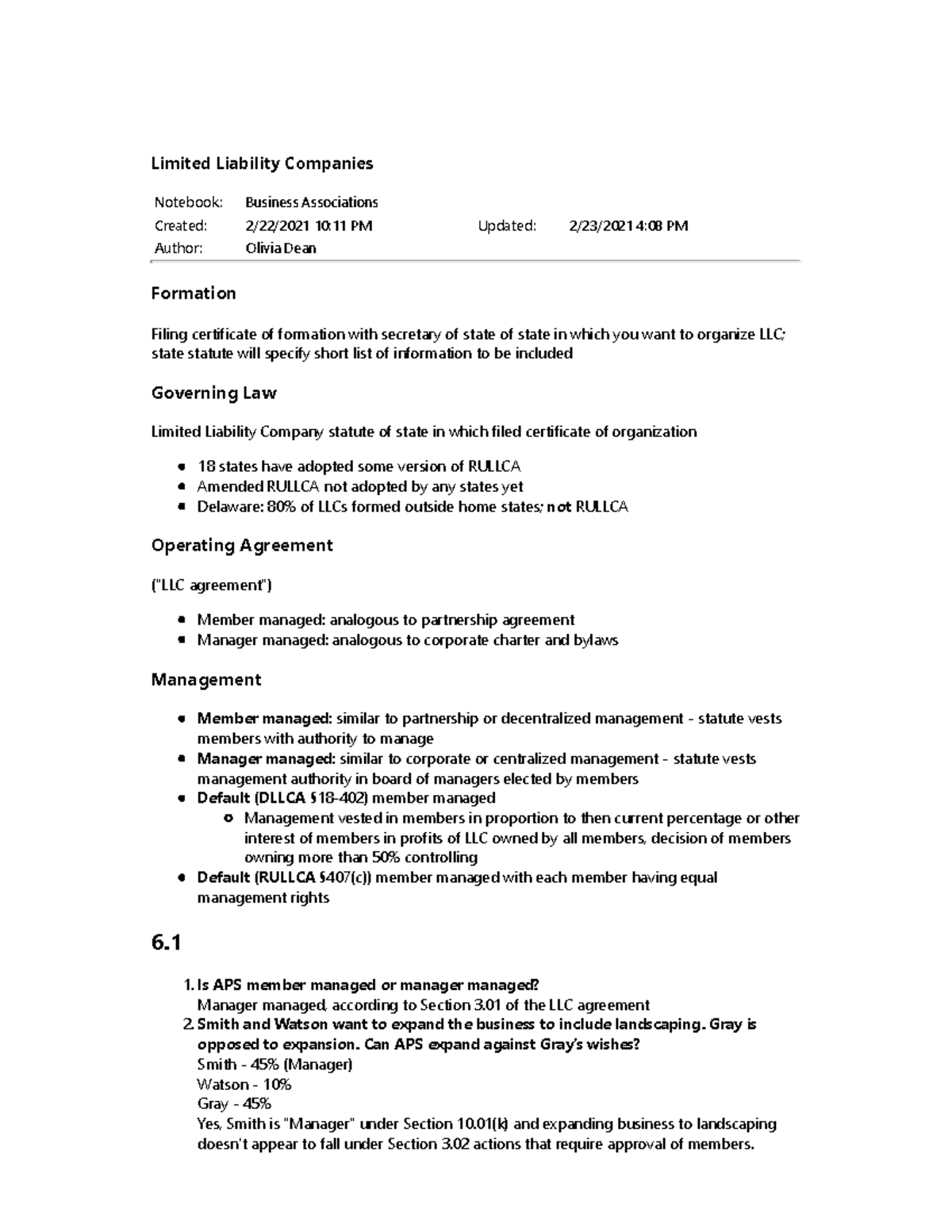 Limited Liability Companies - Notebook: Business Associations Created ...