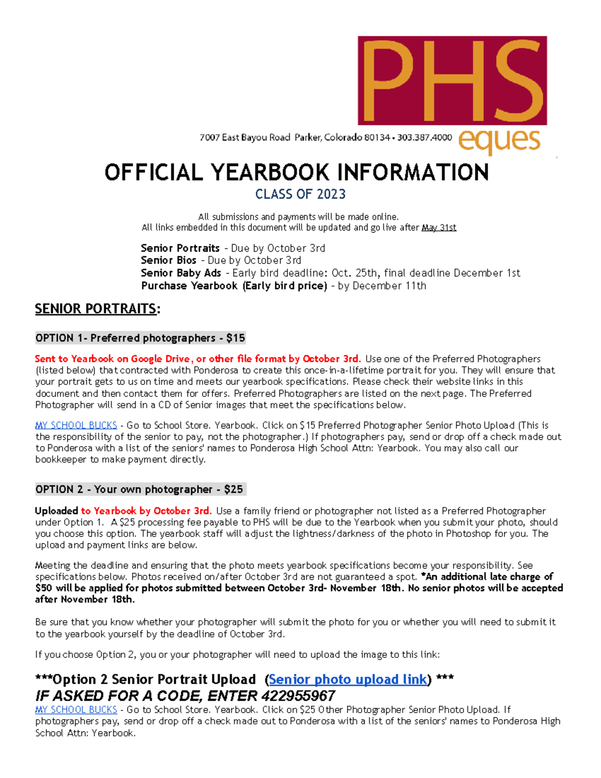 Senior Yearbook Information Class of 2023 - OFFICIAL YEARBOOK ...