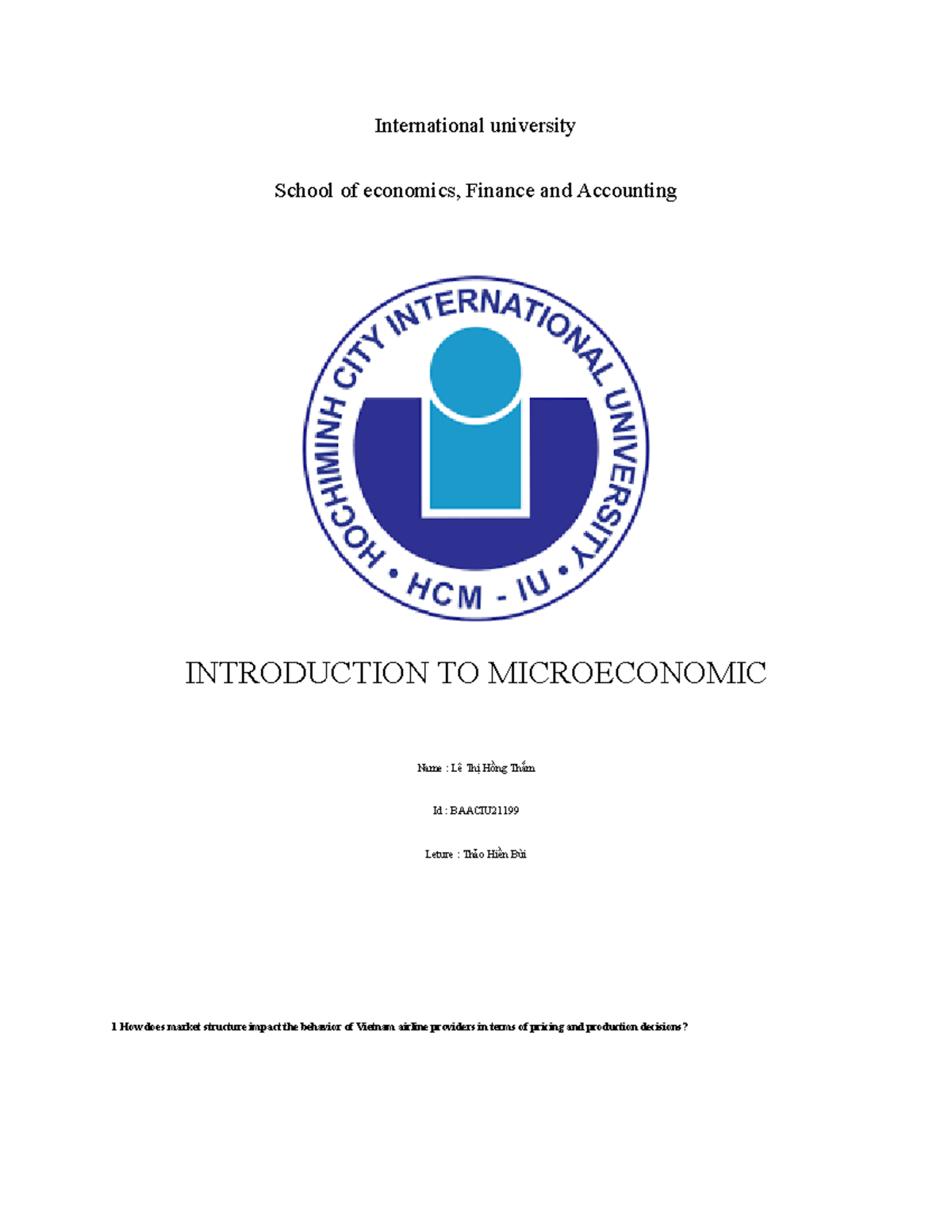Microeconomics - International university School of economics, Finance ...
