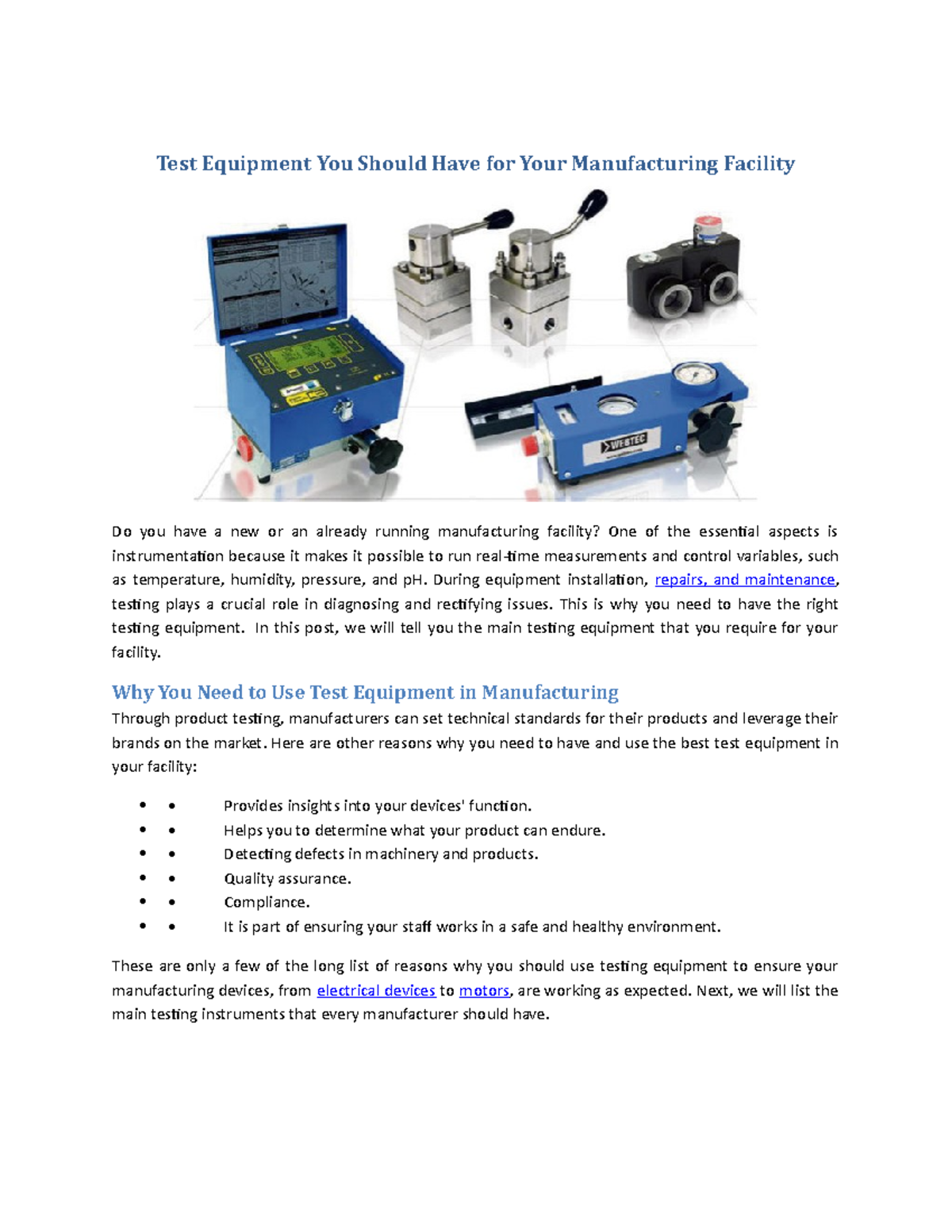 Test Equipment You Should Have for Your Manufacturing Facility - During ...