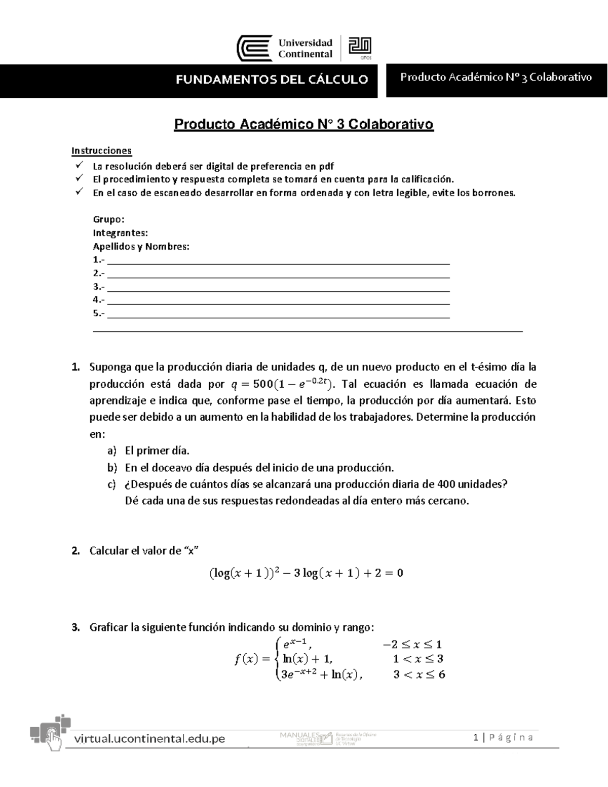 PA3 2023 20A - PA 3 - 1 | P · g i n a FUNDAMENTOS DEL C¡LCULO Producto AcadÈmico N∞ 3 ...