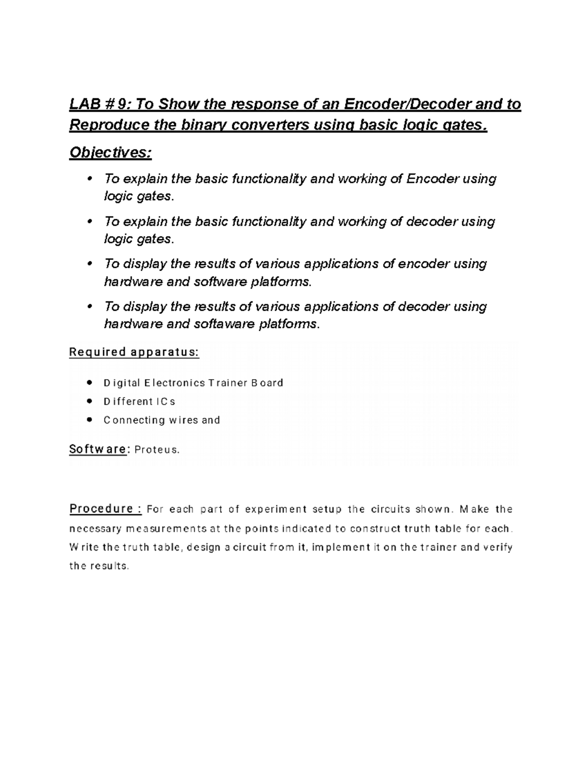 Lab 9 of dld 3-converted - LAB # 9: To Show the response of an Encoder ...