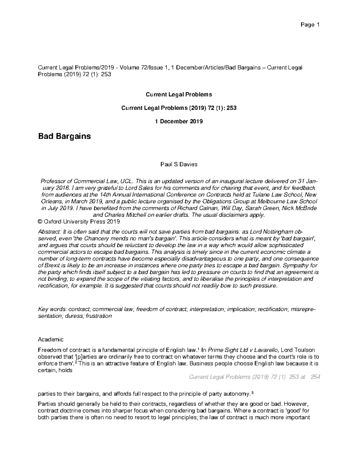 Bad Bargains Current Legal Problems (2019 ) - Current Legal Problems ...