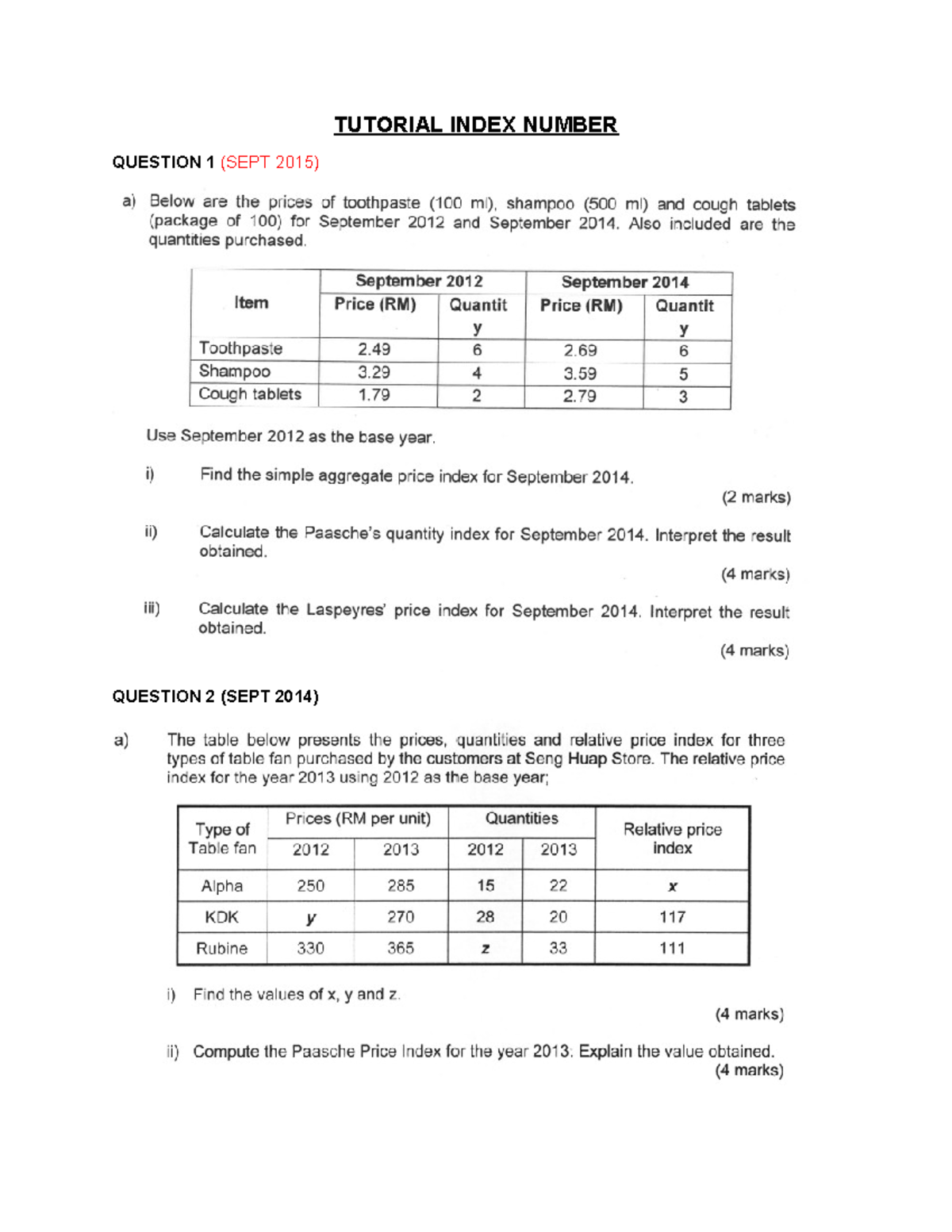 Tutorial Index Number - Introduction to Statistics - TUTORIAL INDEX ...
