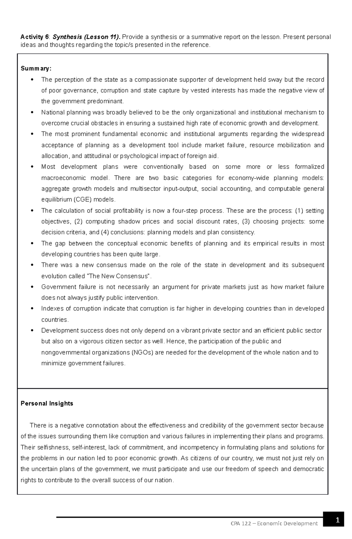 Activity 6 Synthesis - Summary - Activity 6 : Synthesis (Lesson 11 ...
