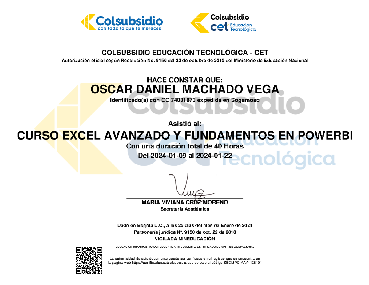 Curso Excel Avanzado - COLSUBSIDIO EDUCACIÓN TECNOLÓGICA - CET ...